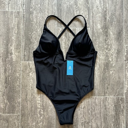 Cupshe One Piece Swimsuit Black Sz M Deep Plunge Cheeky Beach Resort | eBay