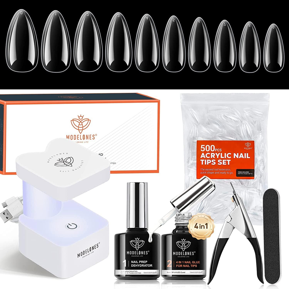 Gel X Nail Kit 500Pcs Almond Tips 4In1 Nail Glue Gel Nails Tips ...