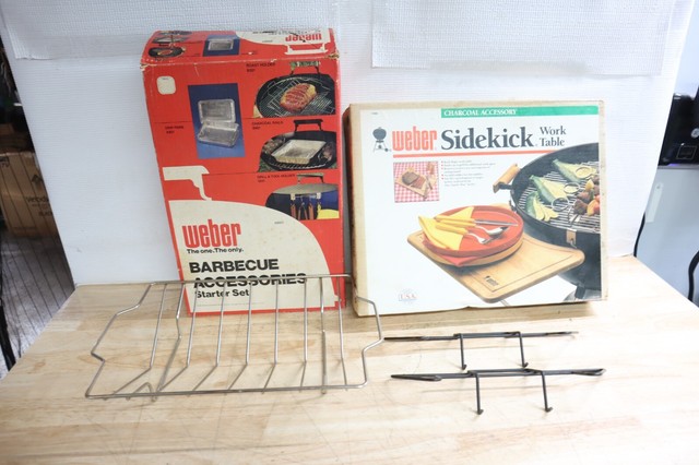 NOS Weber Grill Kettle Work Table Wood Sidekick #1800 Vintage 2005 USA ...