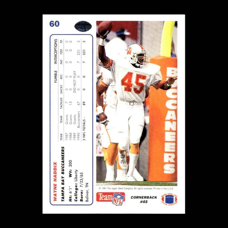 Wayne Haddix 1991 Upper Deck Tampa Bay Buccaneers #60 R324H 45 | eBay