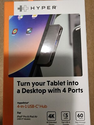 Hyper 4-in-1 USB-C Hub Turn your Tablet into a desktop with 4 ports (A2 ...