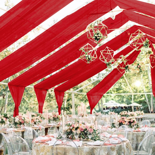 Red Ceiling Drapes Wedding Arch Drapes 6 Panels 5X10 FT Chiffon Fabric ...