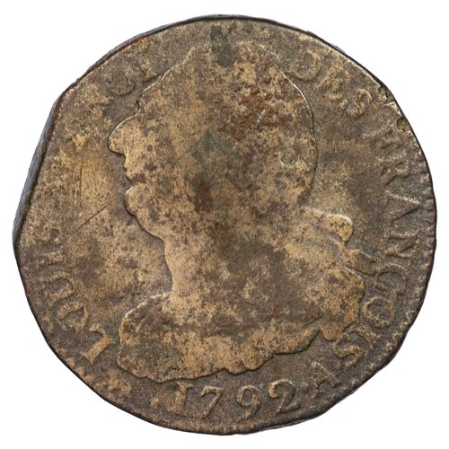 France 2 sols 1792 A Louis XVI métal de cloche Paris monnaie royale ...