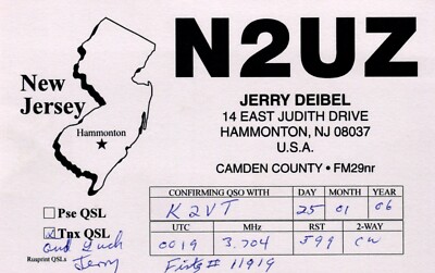 Hammonton New Jersey N2UZ QSL Radio Card Postcard | eBay