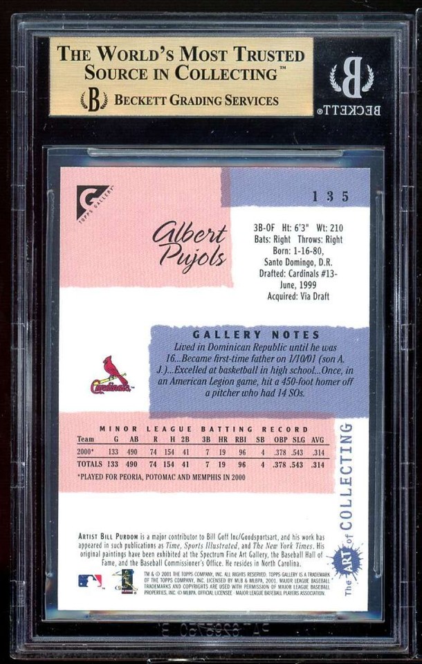 Albert Pujols Rookie Card 2001 Topps Gallery #135 BGS 9.5 | eBay