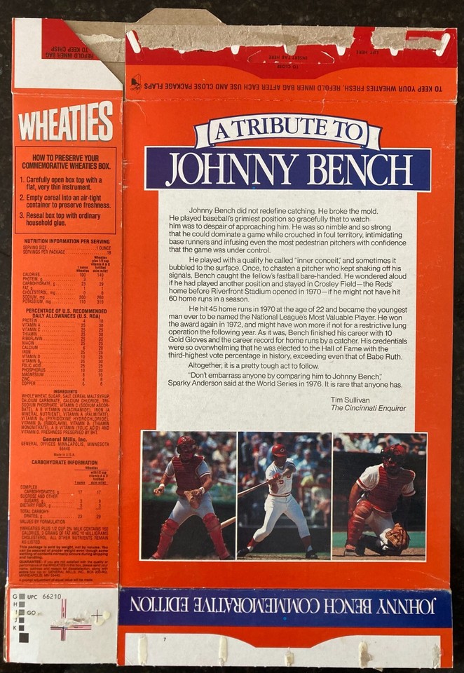 Johnny Bench Cincinnati Reds Baseball Hall Of Fame Rare Vintage ...