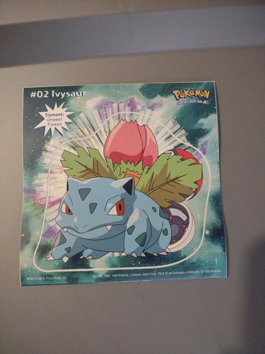 Vtg 1999 Nintendo creatures Game Freak Pokemon sticker card #02 Ivysaur ...