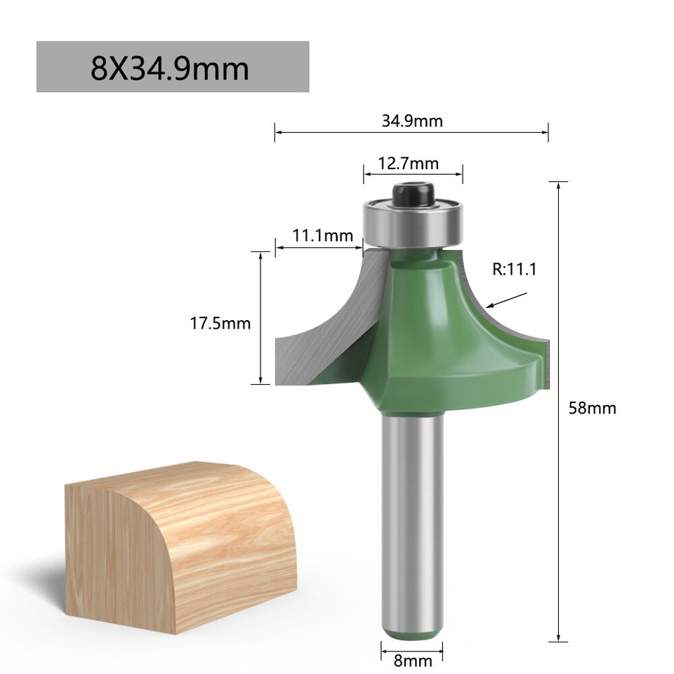Round Over Edge Forming Profile Router Bit 8mm Shank 3/16" - 1/2 Radius ...