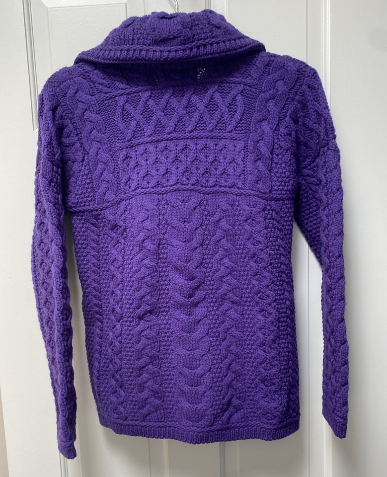 Aran Crafts Double Collar Zip Merino Wool Cardigan‎‎‎ Size S Purple ...