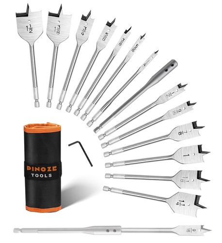 14-Piece Spade Drill Bit Sets with 6“ Extension, Paddle Flat Bit for ...