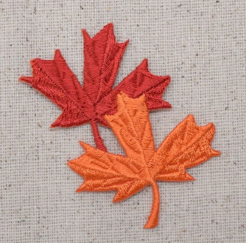 Tree Leaf Fall - Two Leaves - Red/Orange - Iron on Embroidered Patch | eBay