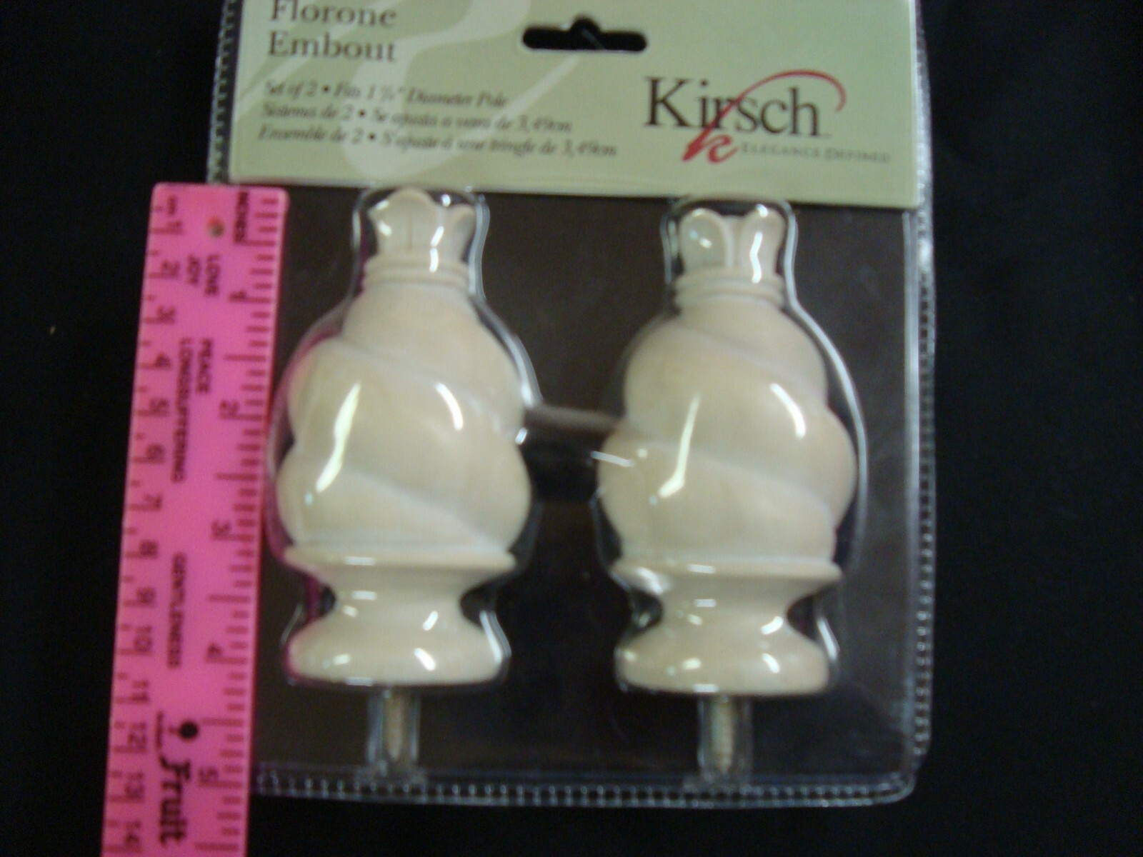 NEW 2 pc KIRSCH POLE FINIALS Twist 50920 023 Vtg White Fits 1 3/8" pole ...