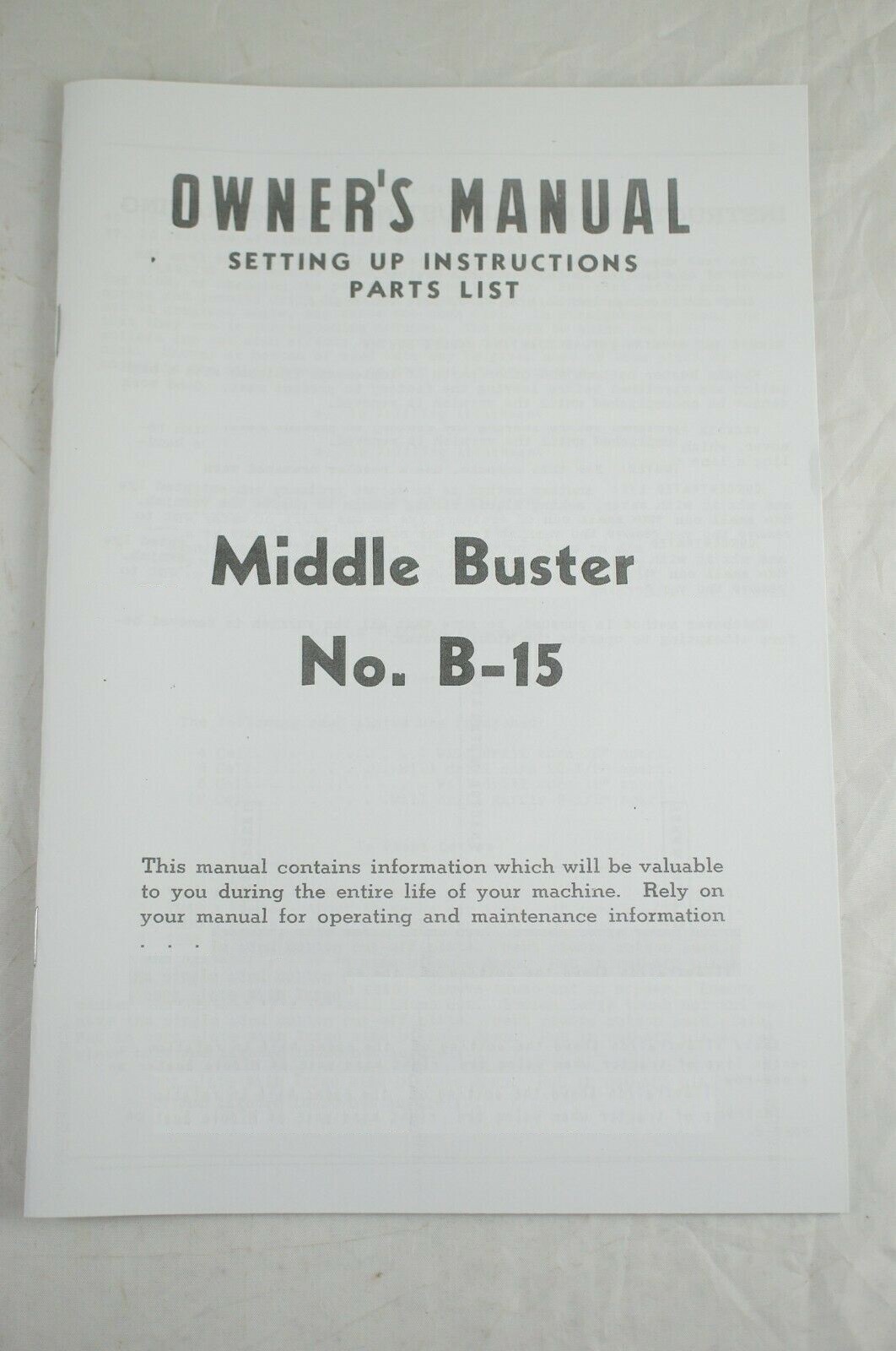 McCormick-Deering Farmall B B-15 Middle Buster Plow 2 Furrow Owner's ...