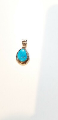 Navajo Artist Ted Etsitty .925 Silver Natural Turquoise Stamped Pendant ...