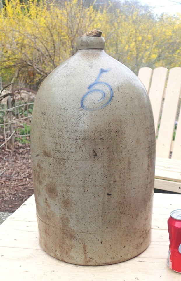 ANTIQUE SALT GLAZED 5 GALLON COUNTRY STORE STONEWARE JUG WHISKY STILL ...