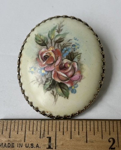 Vintage Floral Enamel Ivory Pin Brooch | eBay