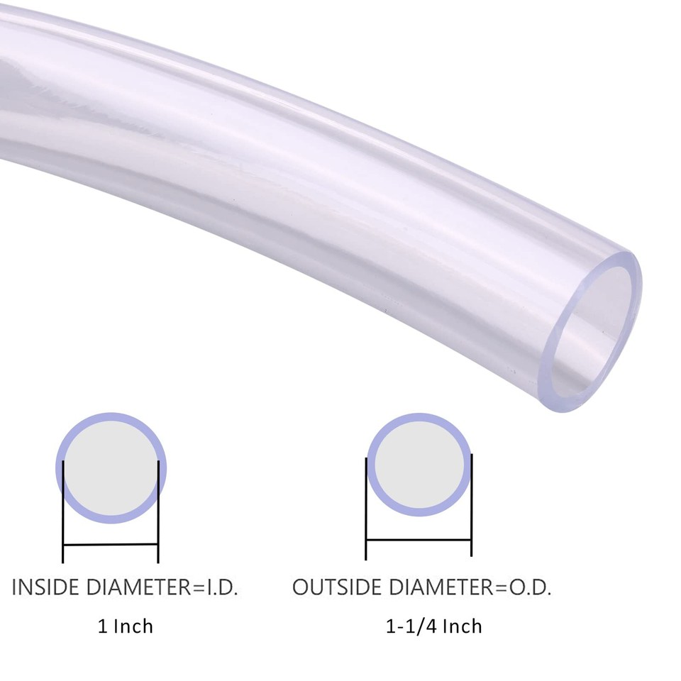 PVC Tubing 1"ID X 1 1/4"OD Flexible Clear Vinyl Hose 25 Feet for Food ...