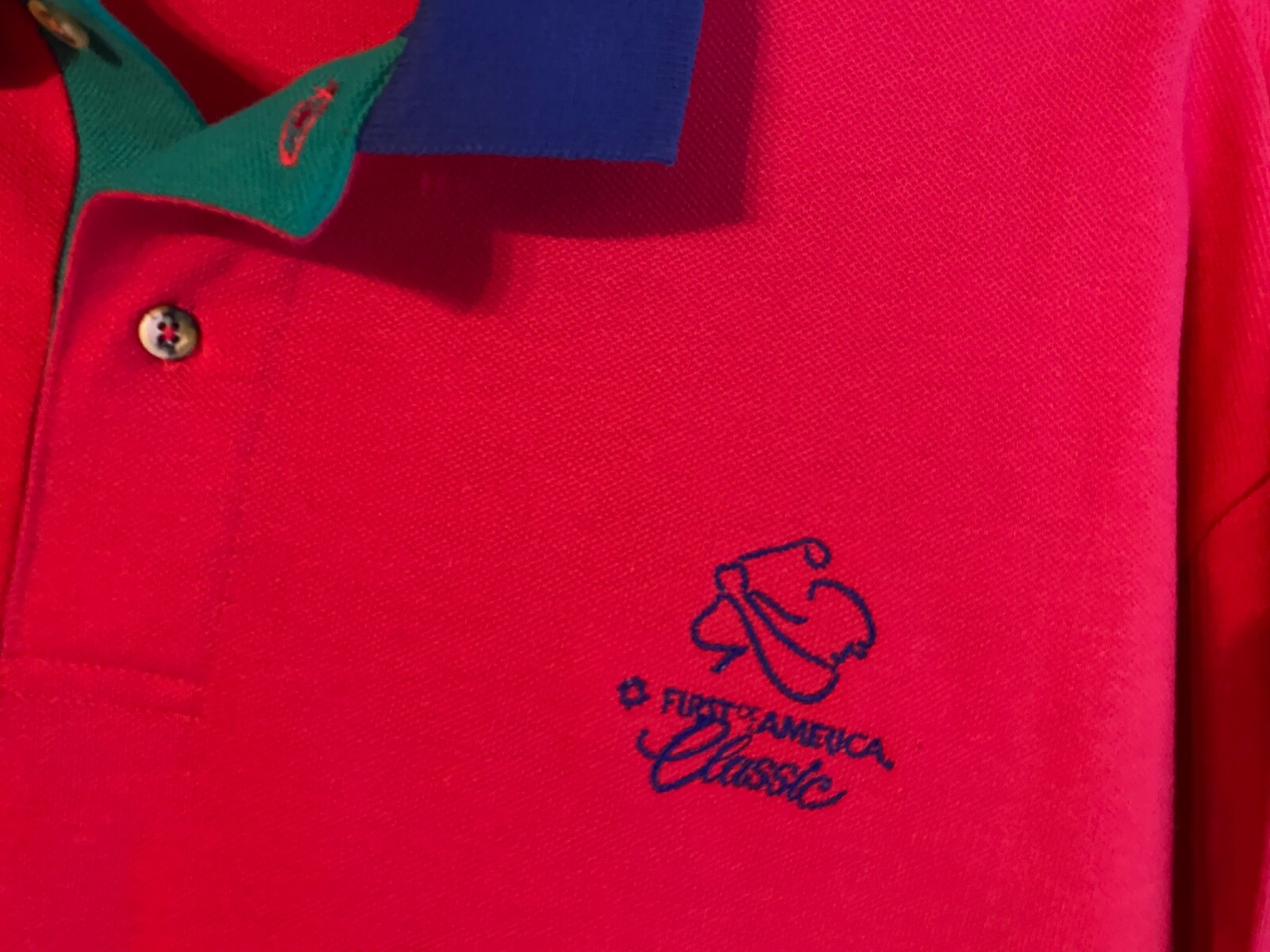 First Of America Classic Polo Shirt Mens XL VTG Pink Blue USA Made Golf ...