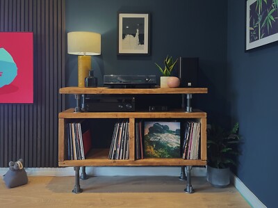 Industrial Record Player Cabinet, LP Vinyl Storage Unit TV Hi Fi Media ...