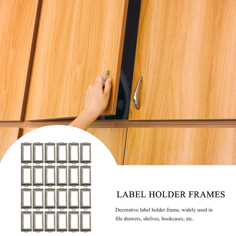72 pcs Metal Label Holder Frames Antique Drawer Cabinet Label Frames ...