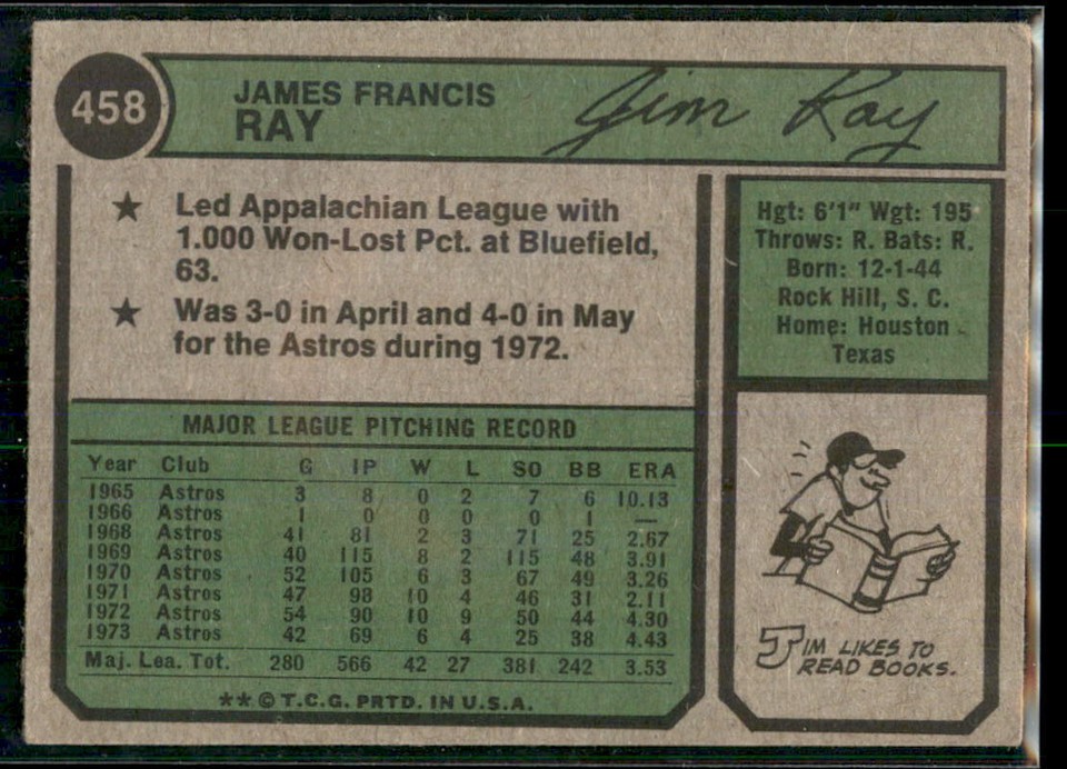 1974 Topps Jim Ray #458 Houston Astros | eBay