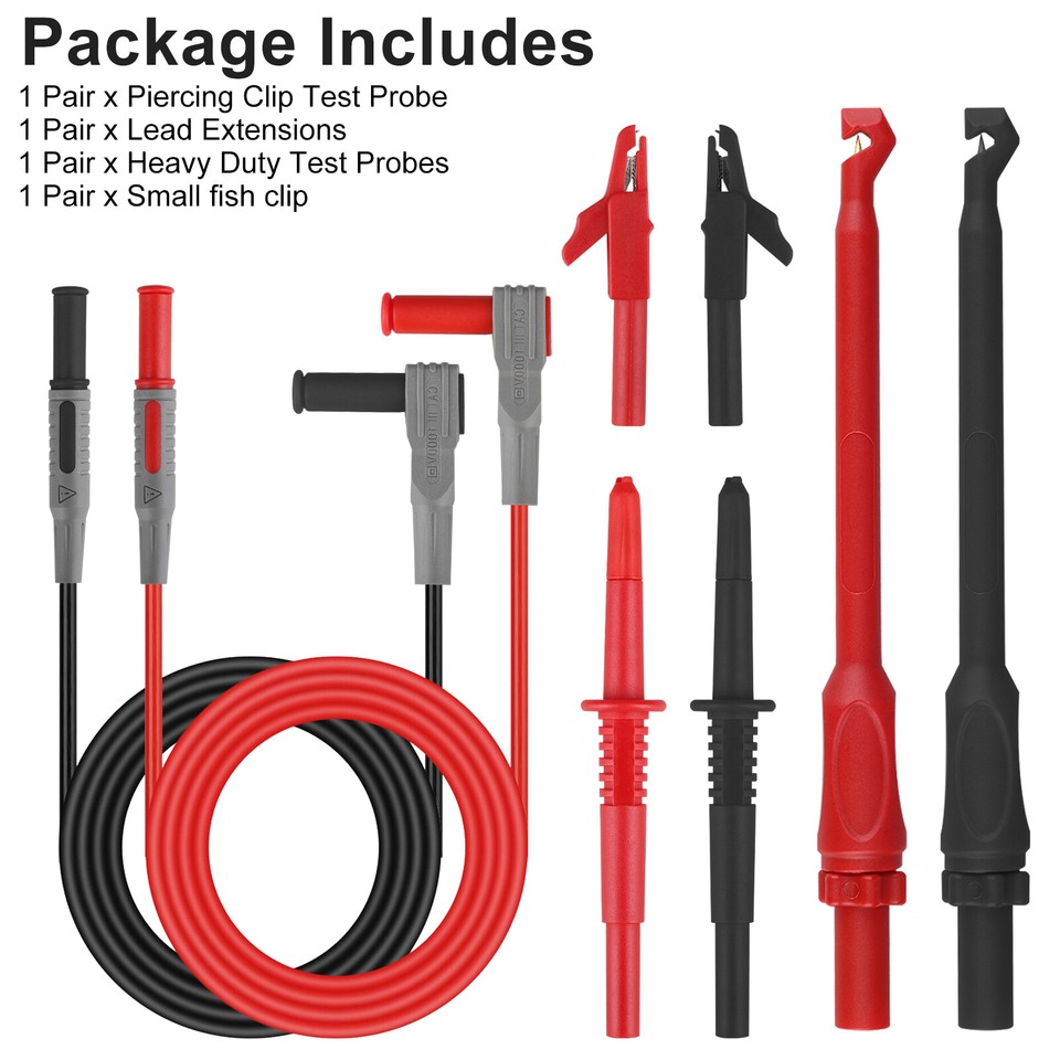 8Pcs Multimeter Automotive Test Leads Kit 4mm Wire Piercing Clip Test ...