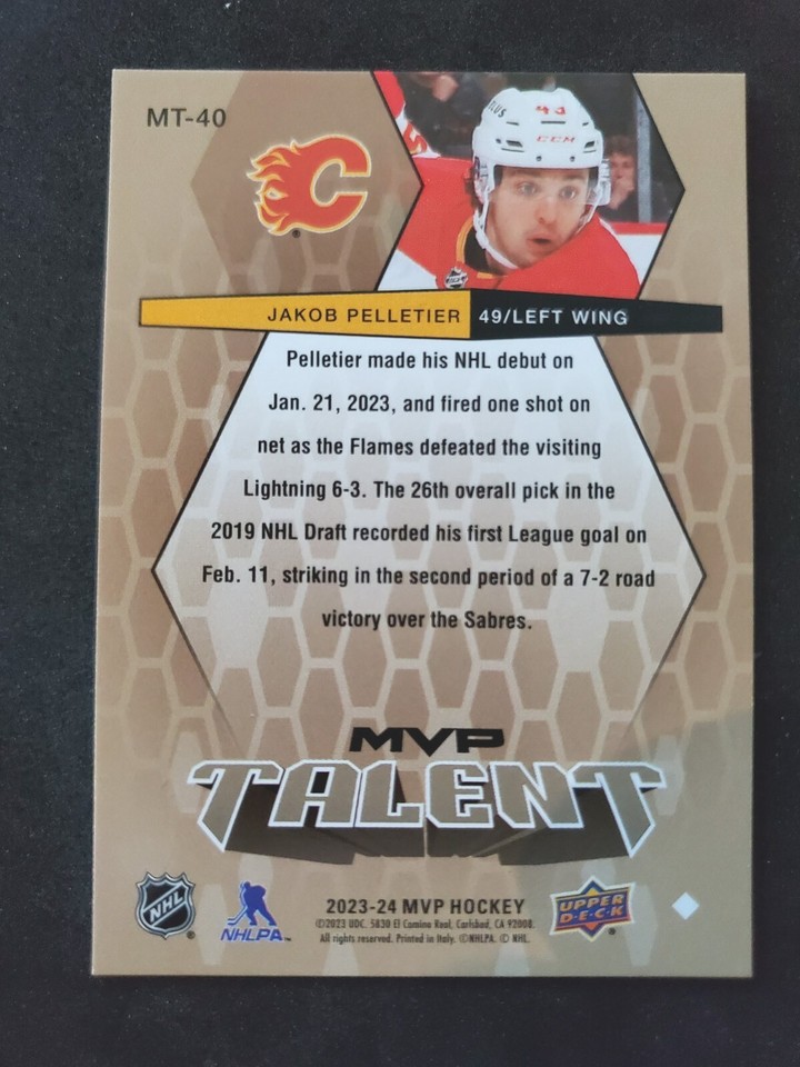 2023-24 MVP Talent Gold Script Parallel #MT-40 Jakob Pelletier RC ...