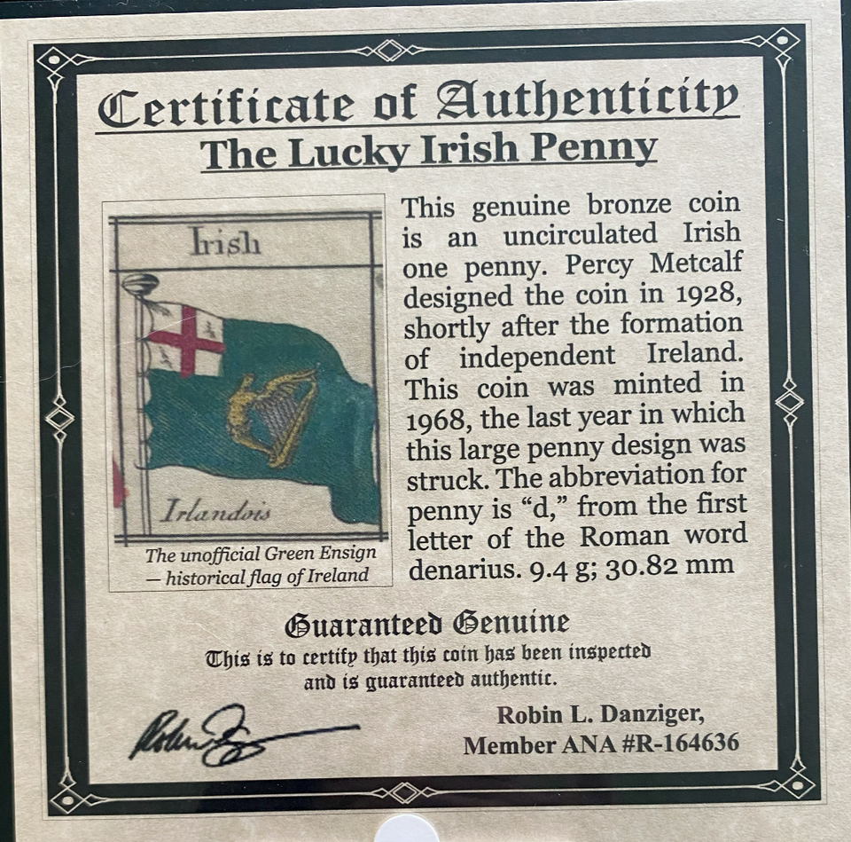 Lucky Irish Penny Random Year UNC COA & History & Holder & Album | eBay