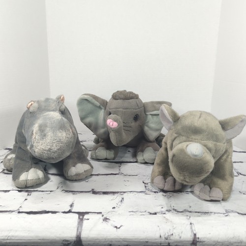 Wild Republic Jungle Animals Lot of 3 Realistic Hippo Elephant Rhino ...