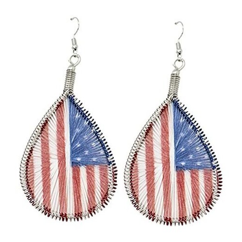 Large Patriotic USA American Teardrop Flag Thread Dangle Earrings for ...