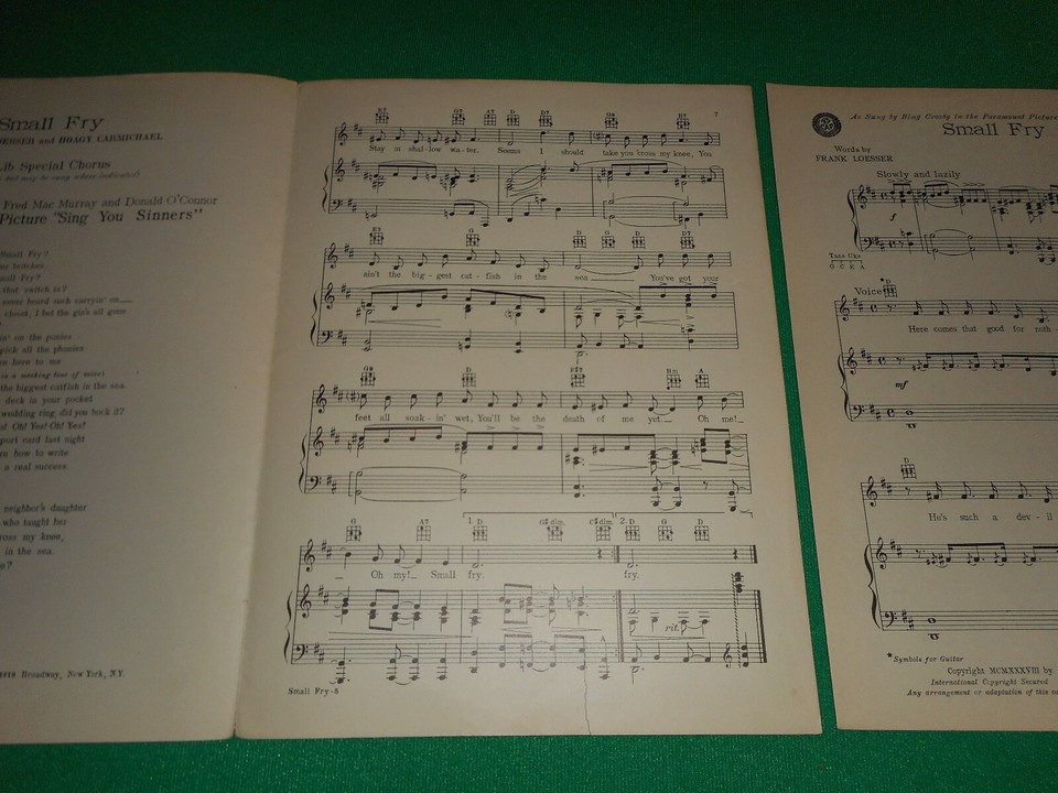 Small Fry Sing You Sinners movie Bing Crosby Fred MacMurray sheet ...