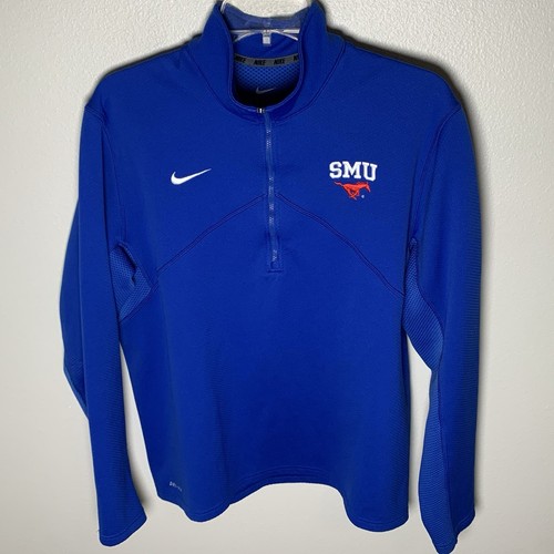 SMU Mustangs Pullover Sewn Logo Nike 1/4 Zip Blue Long Sleeve Large L ...