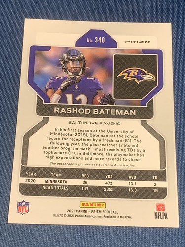 2021 Prizm Football Rashod Bateman Silver Rookie Card RC Autograph Auto ...