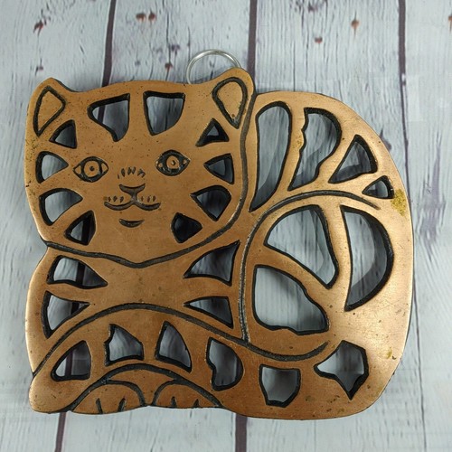 Vintage 1995 Cat Trivet Copper Color Cast Iron Wall Hanging Cute Kitty ...
