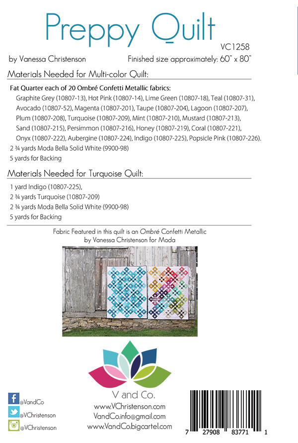 Quilt Pattern PREPPY QUILT Moda V and Co. OMBRE CONFETTI METALLIC | eBay