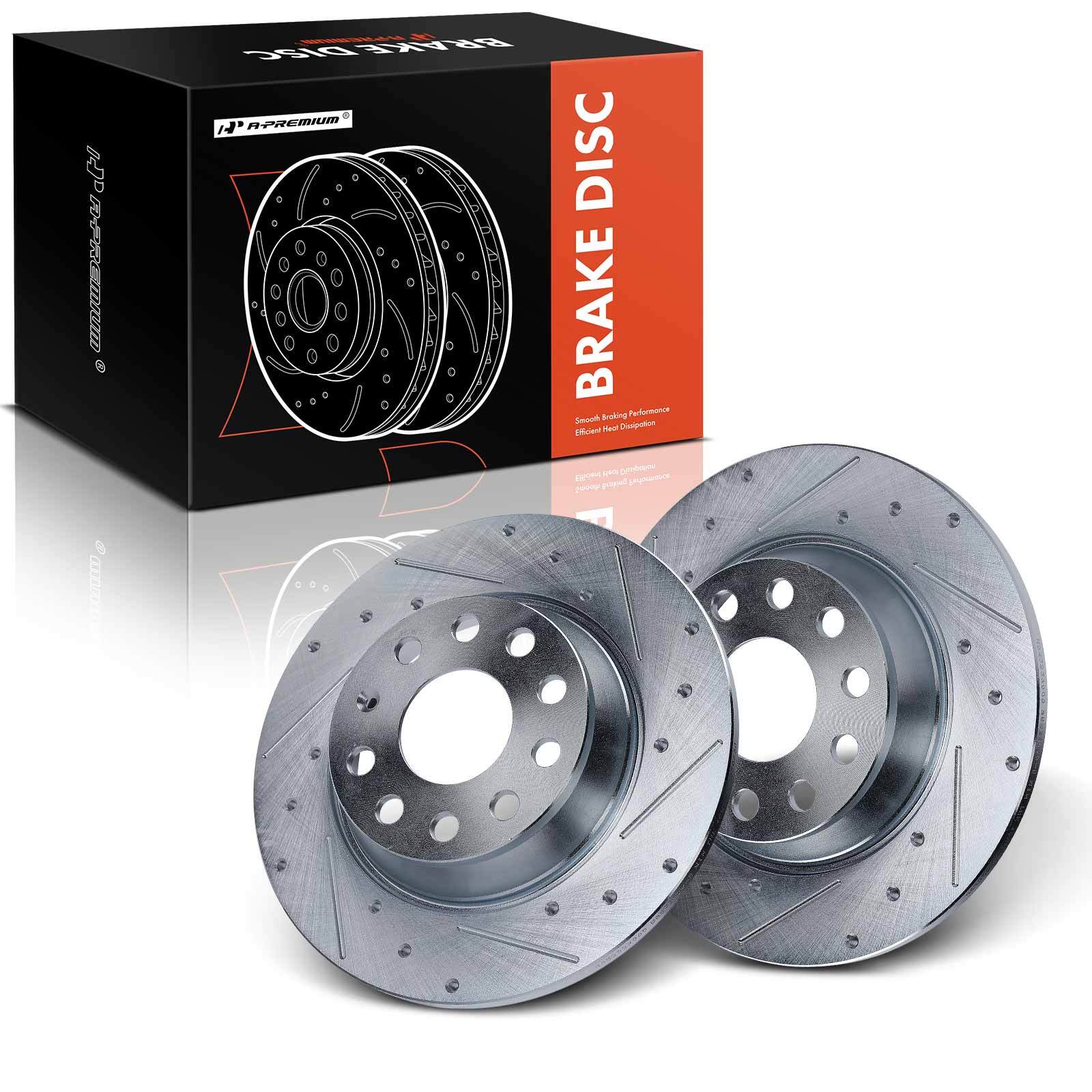 2x Rear Side Drilled Brake Rotors for VW Passat Jetta Tiguan Audi A3 Q3 ...