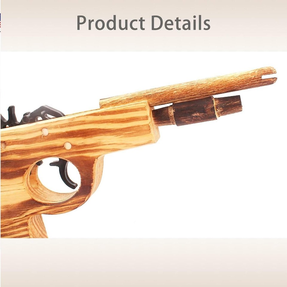 Classic 9 inch Wood Toy Rubber Band Gun Pistol Shooter Revolver w ...