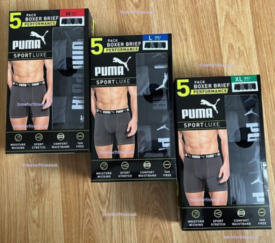 PUMA Boxer Shorts Briefs Mens Stretch Logo Boxers 5 Pack Sport Luxe ...