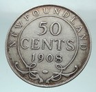 1908 CANADA Newfoundland Antique Silver 50 Cents Coin UK King Edward ...
