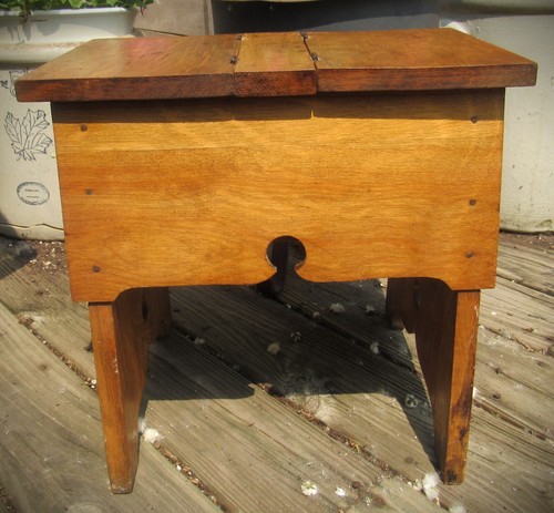 Antique ARTS & CRAFTS STYLE Wood Shoeshine Box Stool Bench w/Cast Iron ...