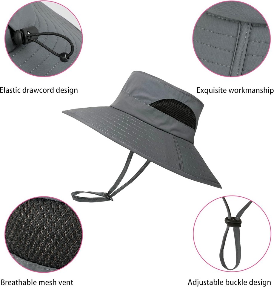 Men Wide Brim Sun Hat UV Protection Bucket Cap For Hiking Camping ...