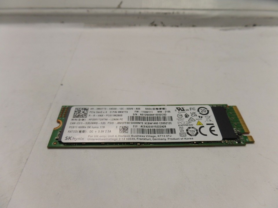 SK Hynix 1TB PCIe Gen 3x4 NMVe SSD PC611 HFS001TD9TNI-L2A0A D P/N ...