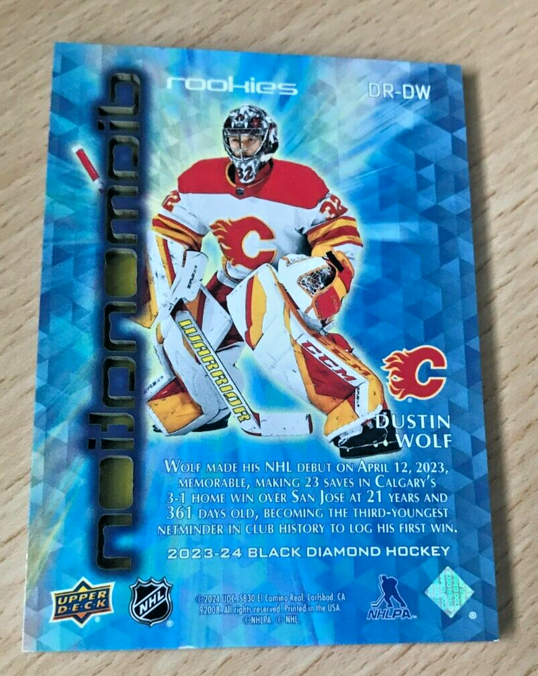 Dustin Wolf RC #62/99 UD Diamonation Rookie Black Diamond 2023-24 | eBay
