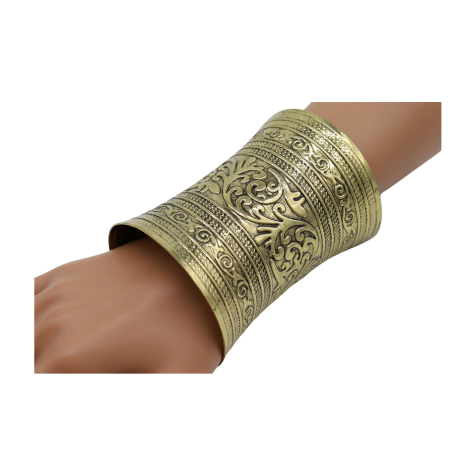New Women Antique Gold Long Metal Roman Cuff Bracelet Filigree ...