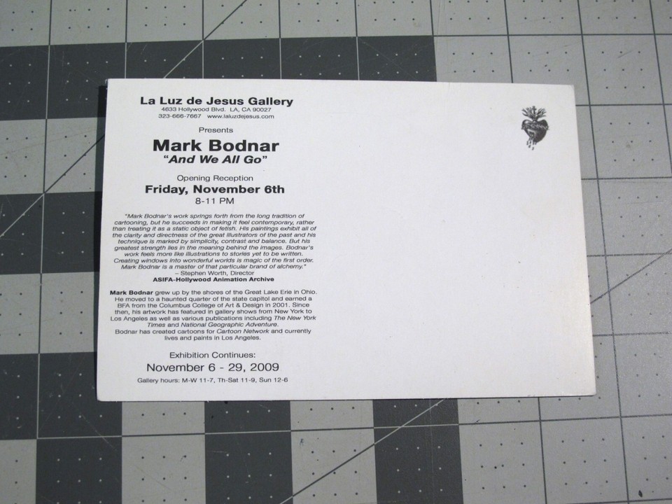 vtg 2000s Mark Bodnar We All Go @ La Luz art show flyer card SUR3 pop ...