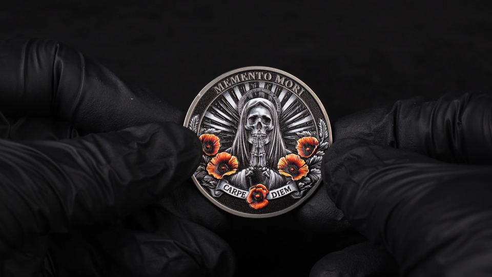 Stoic Memento Mori Coin Poppy Skull Death Themed Challenge Coin ...