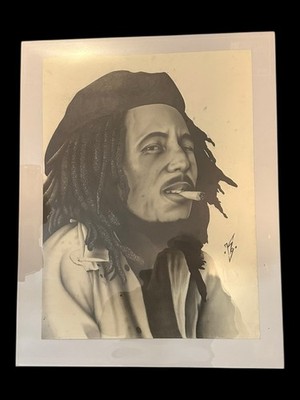 Bob Marley Pencil / Charcoal Drawing Signed 24” X 18” Reggae Rock ...