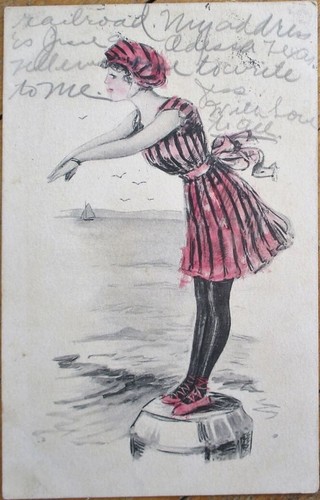 Bathing Beauty Woman Diving 1910 Risque Postcard, Odessa to Waco, TX ...