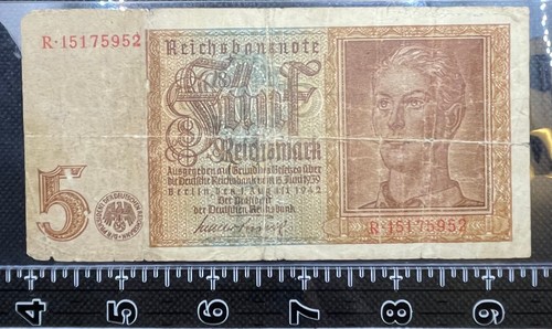 German Banknote - 1942 5 Funf Reichsmark Nazi Germany Third Reich Money ...