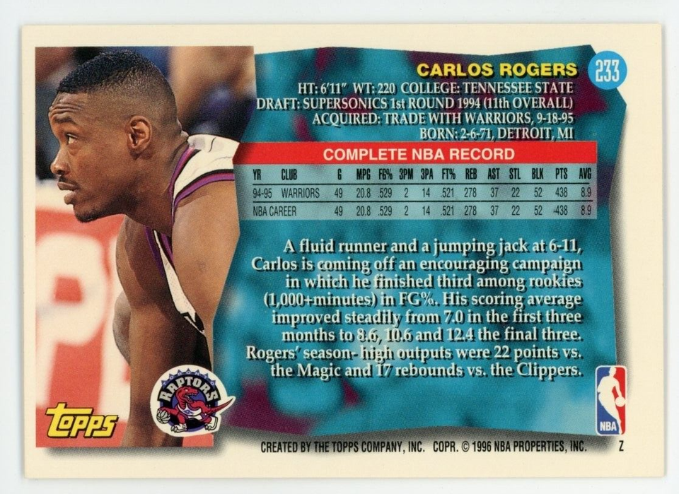 1995-96 Topps Carlos Rogers #233 | eBay
